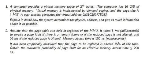 Solved 1 A Computer Provides A Virtual Memory Space Of 248