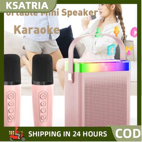 Jual Speaker Bluetooth 2Mic 1 Set Karaoke Speaker KTV Cute Stereo Wireless Lucu Portabel Outdoor