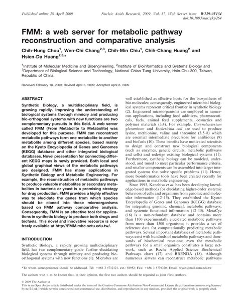 Pdf Fmm A Web Server For Metabolic Pathway Reconstruction And