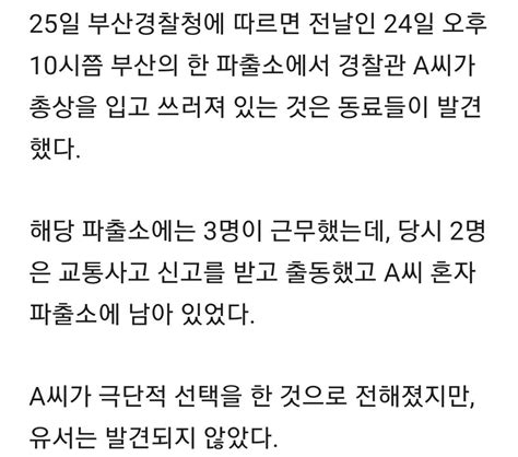 부산 파출소서 경찰관 총상 입고 숨진 채 발견 인스티즈 Instiz 이슈 카테고리