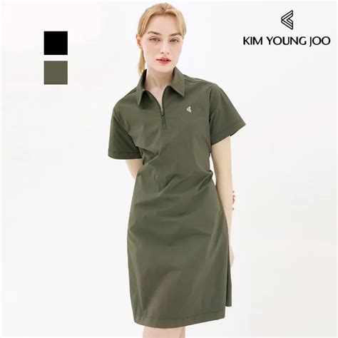 포스티 김영주 여성 골프웨어 봄 여름 컴피 반집업 카라 원피스 기능성 스판 나일론 반팔 루즈핏 원피스