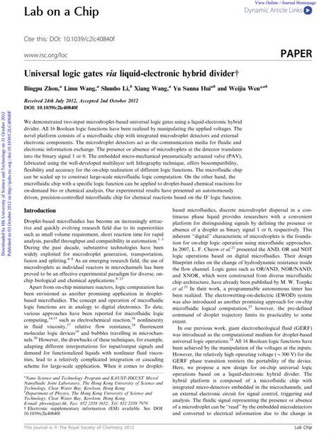 Pdf Universal Logic Gates Via Liquid Electronic Hybrid Divider