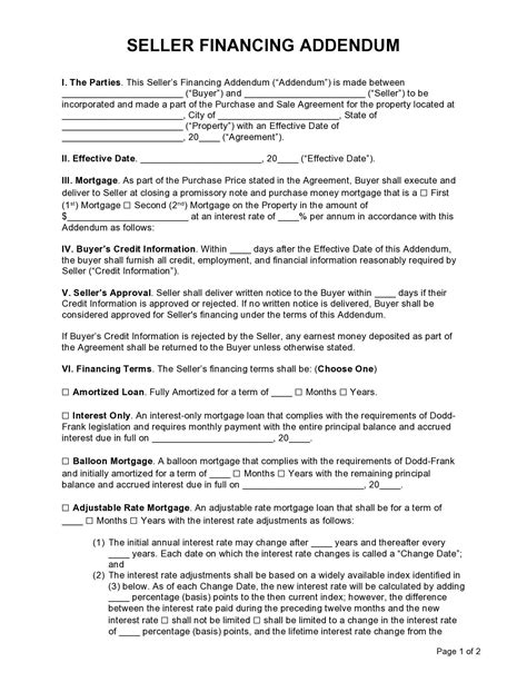43 Seller Financing Addendum Samples [free] ᐅ Templatelab