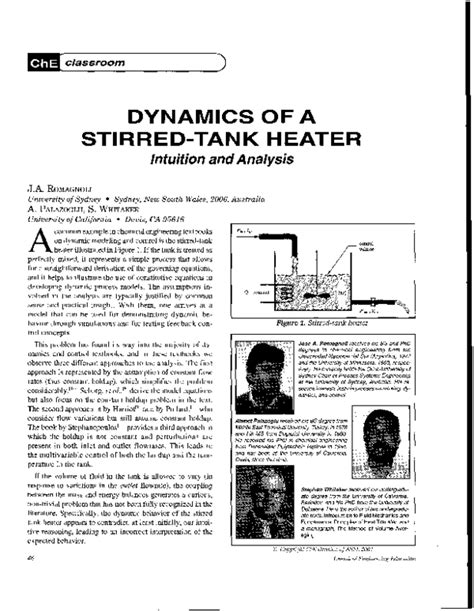 Pdf Dynamics Of A Stirred Tank Heater Intuition And Analysis