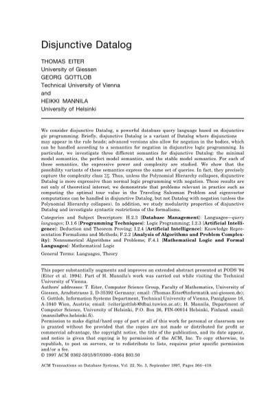 Disjunctive Datalog Stanford Logic Group