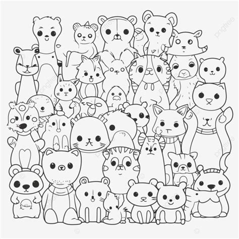 카와이 캐릭터 색칠 페이지 개요 스케치 드로잉의 큰 그룹 벡터 조립 도면 어셈블리 개요 어셈블리 스케치 Png 일러스트 및 벡터 에 대한 무료 다운로드 Pngtree