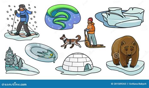 Alaska Vector Color Set Vector Illustration Of North Eskimo And Ice Arctic Inuit Igloo North