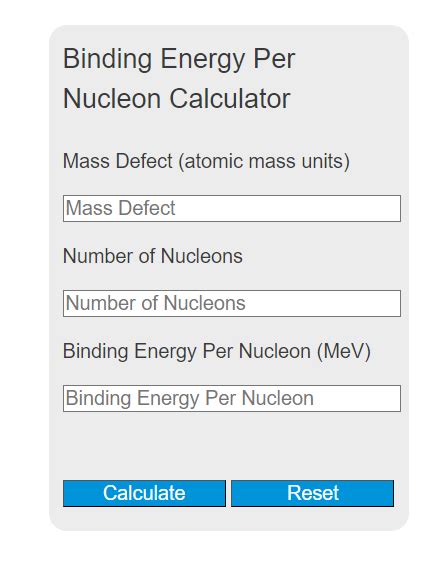 Binding Energy Per Nucleon Calculator Calculator Academy