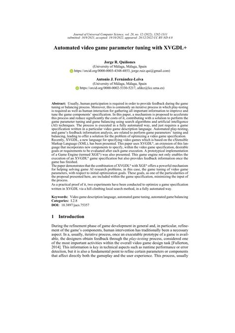 Pdf Automated Video Game Parameter Tuning With Xvgdl