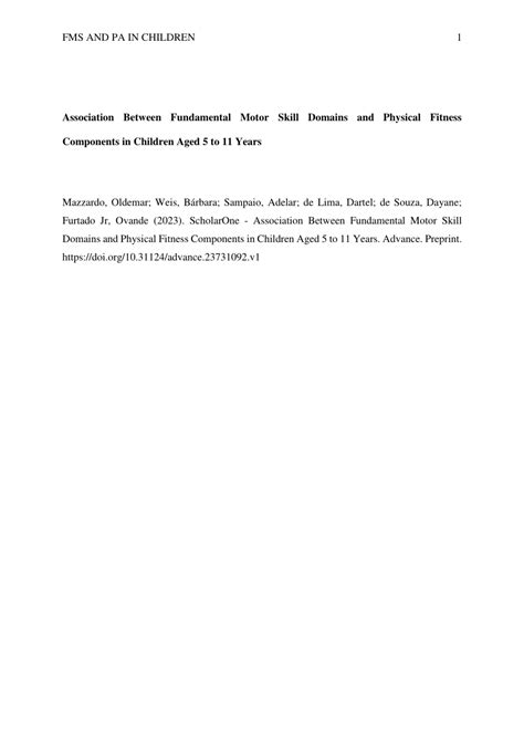 Pdf Association Between Fundamental Motor Skilldomains And Physical