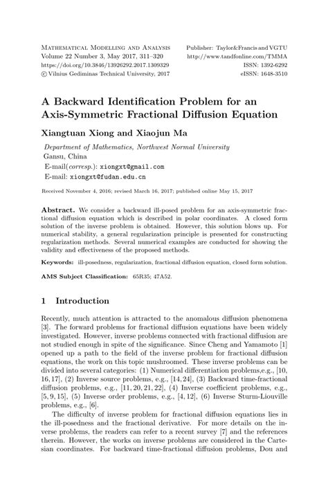 Pdf A Backward Identification Problem For An Axis Symmetric