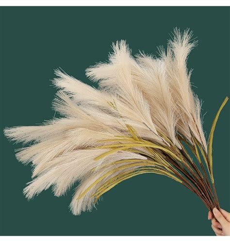 Lackingone 12피스 팜파스 잔디 인공 장식 762cm30인치 인조 리드 크고 푹신한 식물 웨딩 파 티몬