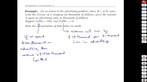 Unit 4 7 The Tangent Line Or Local Linearization Math 121 Youtube