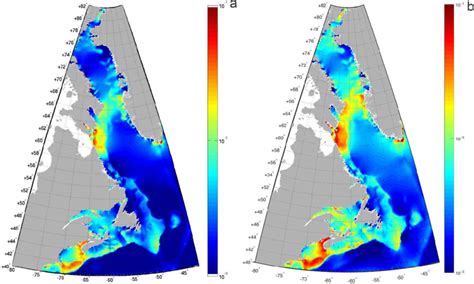 Spatial Distribution Of A Mean And B 95 Th Percentile Tidal Current Download Scientific