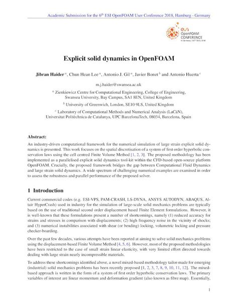 Pdf Explicit Solid Dynamics In Openfoam Esi Group · Explicit Solid
