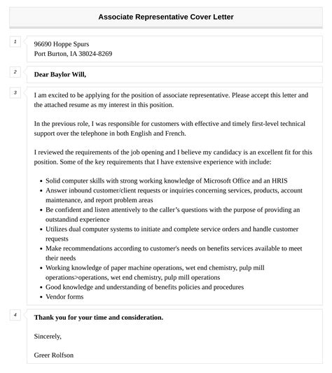 Associate Representative Cover Letter Velvet Jobs