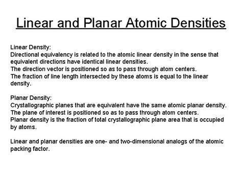 Linear And Planar Atomic Densities Linear Density Directional