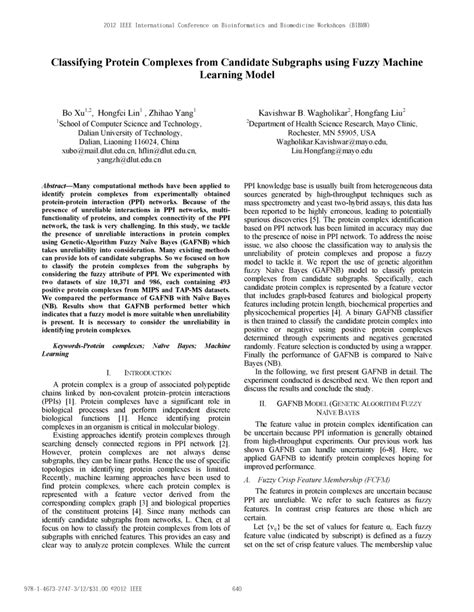 Pdf Classifying Protein Complexes From Candidate Subgraphs Using Fuzzy Machine Learning Model