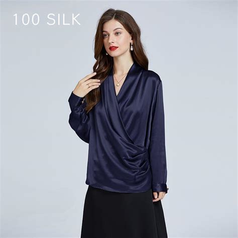 22 Momme Silk Women Long Sleeve V Neckwrap Sexy Shirt Daisysilk