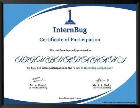 Kirubhaharan S On Linkedin Internbug Internship Campusambassador Certificateofparticipation