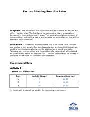 Lab Report Factors Affecting Reaction Rates Chem Docx Factors Affecting Reaction Rates