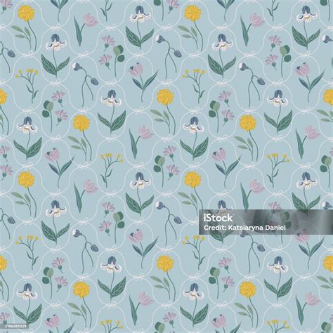 꽃 완벽 한 패턴입니다 아름 다운 식물과 복고풍 배경 리본 리본과 꽃이 달린 다마스크 장식 직물 벽지 포장지 우아한 빈티지 벡터 일러스트 레이 션 고풍스런에 대한 스톡 벡터