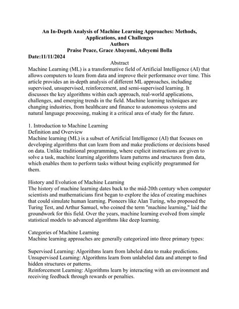 PDF An In Depth Analysis Of Machine Learning Approaches Methods Applications And Challenges