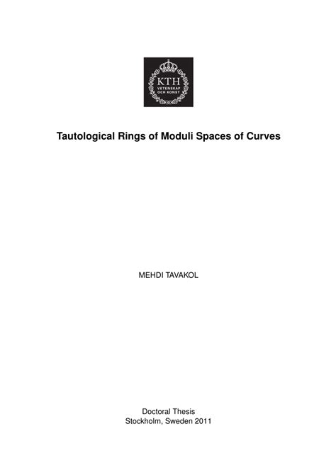 Pdf Tautological Rings Of Moduli Spaces Of Curves
