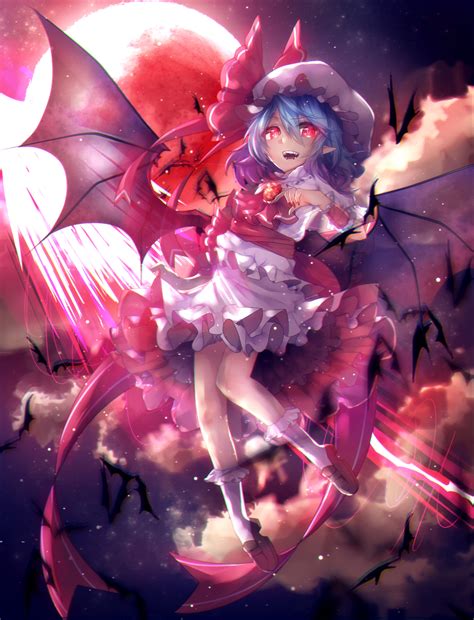 Safebooru 1girl Ascot Bat Bat Wings Blue Hair Bow Brooch Chiaki Kou
