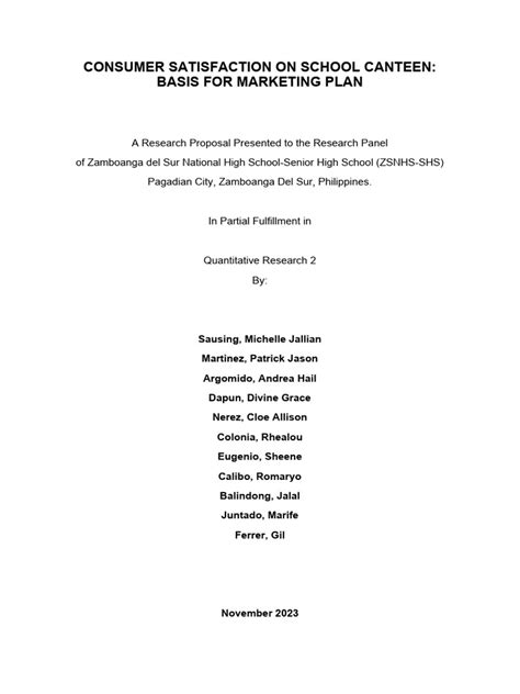 Quantitative Research Consumer Satisfaction On School Canteen Basis For Marketing Plan