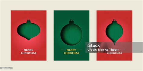 메리 크리스마스 인사말 카드 세트입니다 트렌디한 미니멀리스트 기하학적 모양 디자인과 크리스마스 공 종이 예술 벡터 일러스트 레이