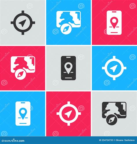 Set Compass City Map Navigation And Icon Vector Stock Vector Illustration Of Smartphone