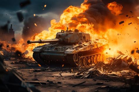 Battle Tank Exploding In War Zone Stock Image Image Of Devastation