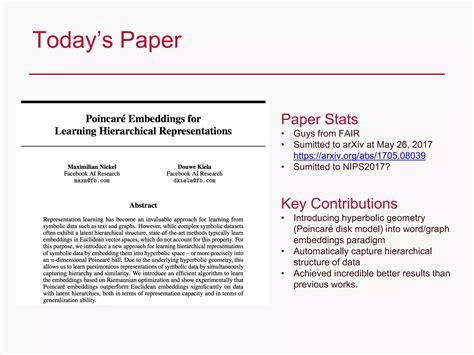 Poincare Embeddings For Learning Hierarchical Representations Pptx