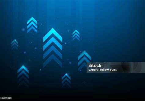 비즈니스 라이트 화살표는 파란색 어두운 배경에 디지털 업 비즈니스는 성공으로 성장을 달성합니다 속도 증가 및 동기 부여 기술