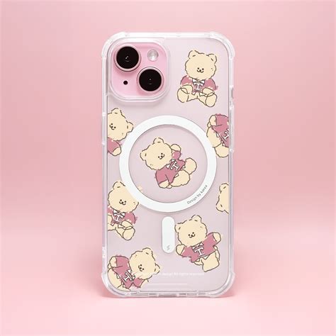 168cm 자력무슨일🧲 맥세이프 곰찌 스케치 핑크 네오디뮴 마그네틱 투명 범퍼 케이스 아이폰 커플 우정템 생일 크리스마스 선물 아이폰 11 12 13 프로 미니 14