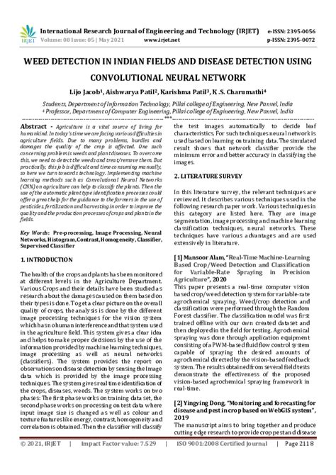 Pdf Weed Detection In Indian Fields And Disease Detection Using Convolutional Neural Network