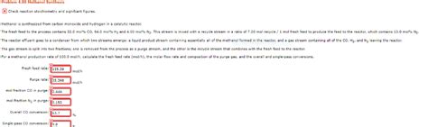 Solved Problem 4 80 Methanol Synthesis Check Reaction
