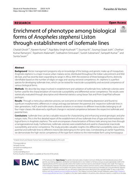 Pdf Enrichment Of Phenotype Among Biological Forms Of Anopheles