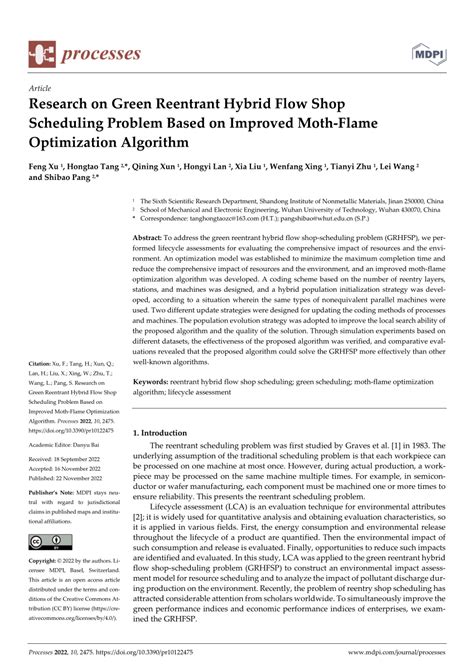 Pdf Research On Green Reentrant Hybrid Flow Shop Scheduling Problem Based On Improved Moth
