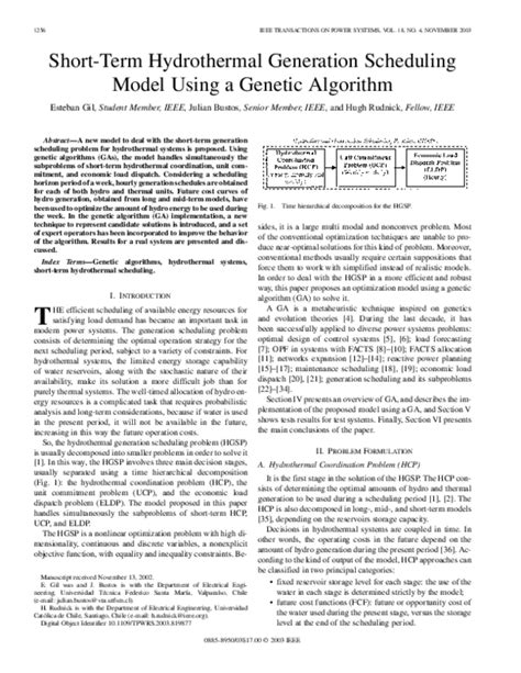 Pdf Short Term Hydrothermal Generation Scheduling Model Using A Genetic Algorithm