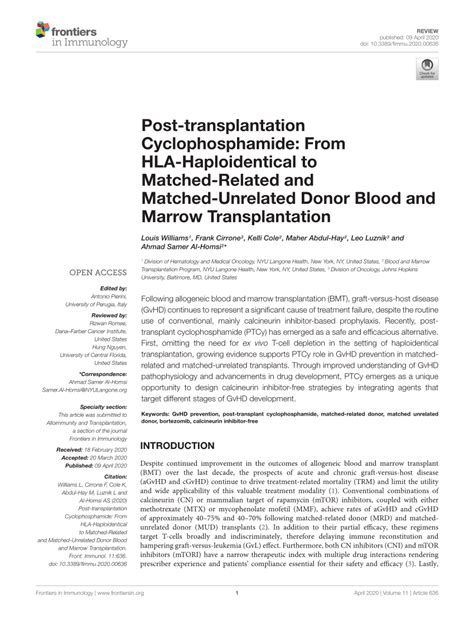 pdf post transplantation cyclophosphamide from hla haploidentical to matched related and