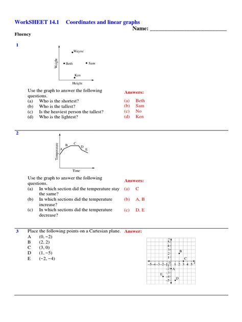 Year 8 Linear Graphing Revision 2 Solutions Pdf Cartesian Coordinate System Plane Geometry