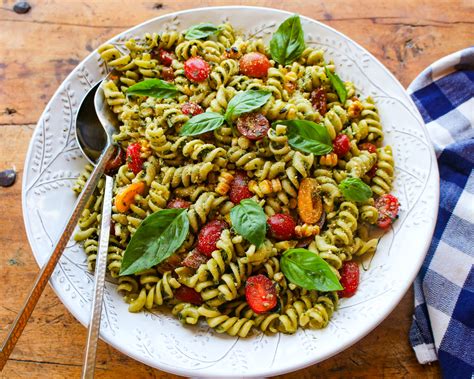 Pesto Fusilli Pasta Salad With Corn And Tomatoes Sharon Palmer The