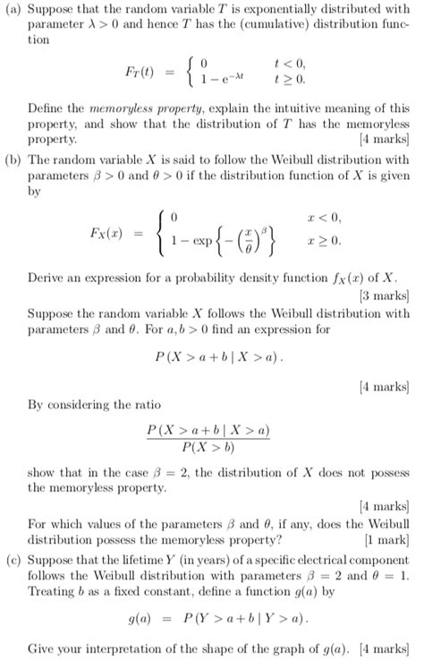 Solved A Suppose That The Random Variable T Is