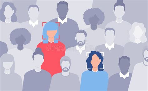 Face Recognition Concept Vector Illustration Men And Women Faces Scanning Stock Vector