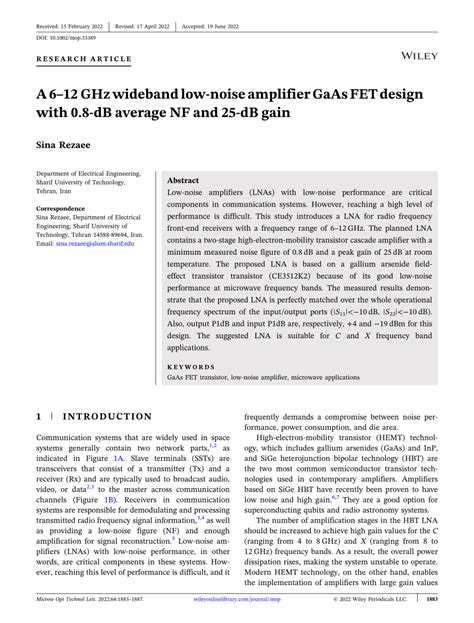 A 612 Ghz Wideband Low‐noise Amplifier Gaas Fet Design With 08‐db Average Nf And 25‐db Gain