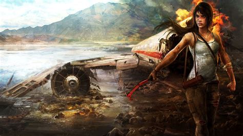 Video Games Airplane Wreck Tank Top Fire Pants Concept Art Lara