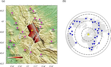 Stations Used In Finite Fault Inversion A Inverted Triangles Show Download Scientific