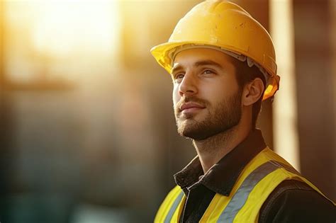 Young Man Civil Engineer In Safety Hat Premium Ai Generated Image